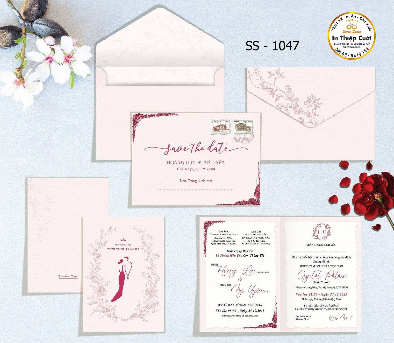 Thiệp cưới màu hồng SS1047 - Mẫu Thiệp Cưới Đẹp Giá Rẻ - In Nhanh - Uy Tín - Chất Lượng Tại TPHCM